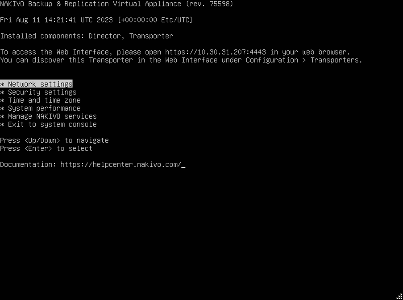 Virtual Appliance Interface
